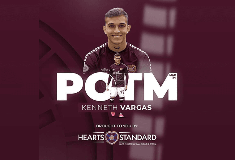 Kenneth Vargas es el “Jugador del Mes” del Hearts de Escocia | Teletica