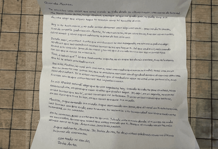 Lea aquí la carta completa que hizo llorar a Montserrat del Castillo ...